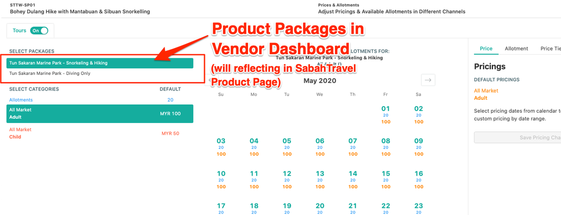 How to Set product pricing and allotments of SabahTravel Packages